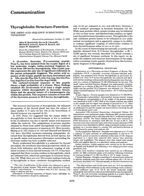 Pdf Thyroglobulin Structure Function The Amino Acid Sequence Surrounding Thyroxine