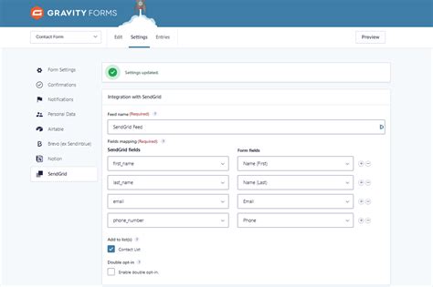 gravity forms to sendgrid documentation