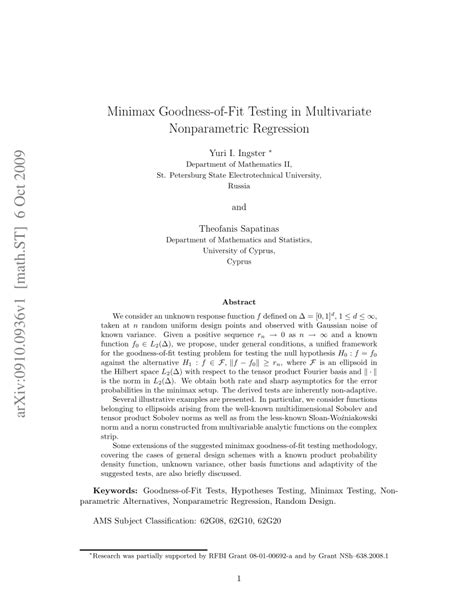Pdf Minimax Goodness Of Fit Testing In Multivariate Nonparametric Regression