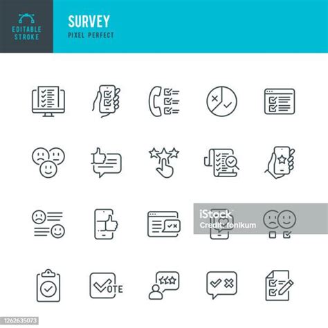 Survey 얇은 선 벡터 아이콘 세트입니다 픽셀 완벽 편집 가능한 스트로크 이 세트에는 설문지 설문 조사 피드백 평가 고객
