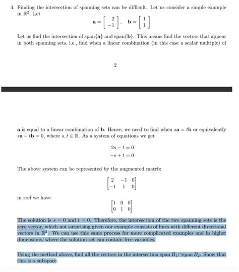 Solved 4 Finding The Intersection Of Spanning Sets Can Be Chegg Com