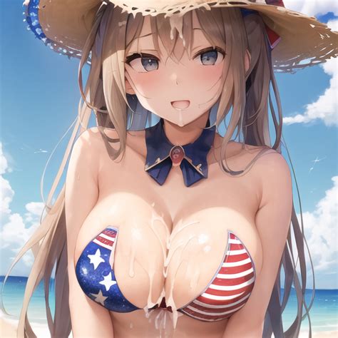 Rule 34 Ai Generated American Flag Bikini Beach Collar Cum Cum In