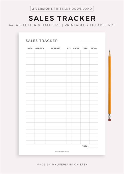 Sales Tracker Printable Online Business Sales Side Hustle Sales