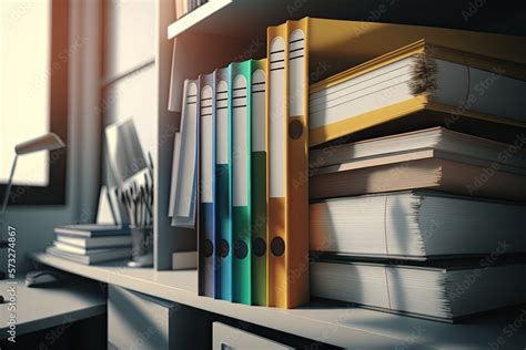 Office Stack Of Files On A Shelf Blurred Generative Ai Stock Illustration Adobe Stock