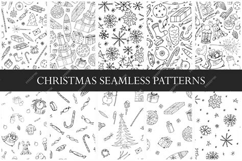 Premium Vector Collection Of Hand Drawn Christmas Seamless Patterns Swatches