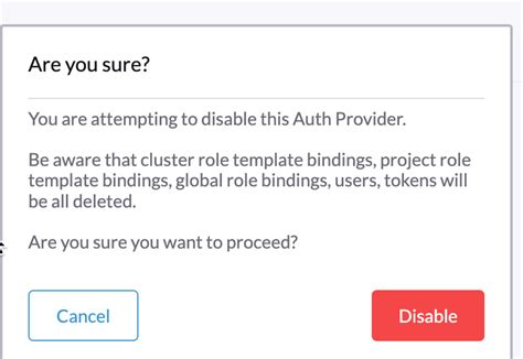 26 Add A Modal Warning For Admins Who Try To Disable An Auth Provider · Issue 8005 · Rancher