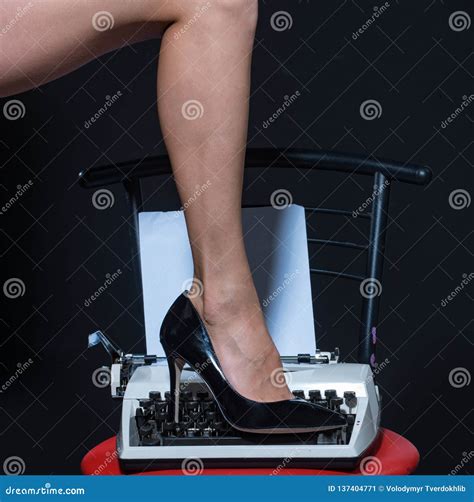 Legs Retro Typewriter Modern Fashion Fetish Wear Shoes On Leg Of
