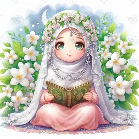 خرید و قیمت بک گراند کودکانه دختر ناز با حجاب در حال قرآن خواندن در باغ گل کد 41959 ویژه عکس
