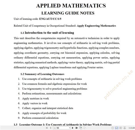 Apply Engineering Mathematics Applied Mathematics Learning Guide Notes Tvet Cdacc Level 5