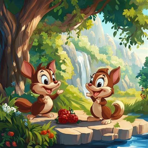 Chip And Dale Cartoon Background Illustration Premium Ai Generated Image