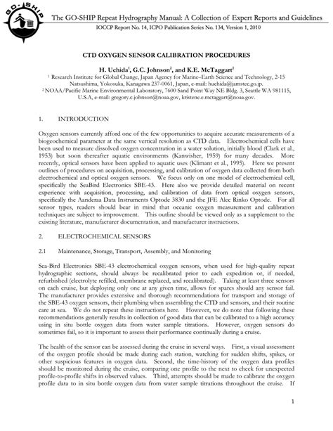 Pdf Ctd Oxygen Sensor Calibration Procedures