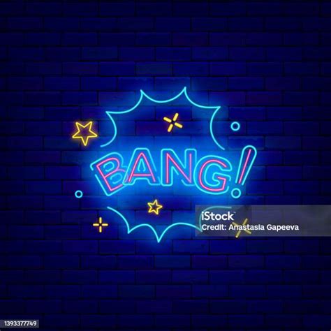 만화 연설 거품 네온 사인 뱅 개념 팝 아트 디자인 반짝이는 효과 포스터 벡터 일러스트 레이 션 개념에 대한 스톡 벡터 아트 및 기타 이미지 Istock
