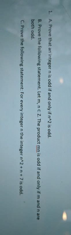 solved 1 a prove that an integer n is odd if and only if n