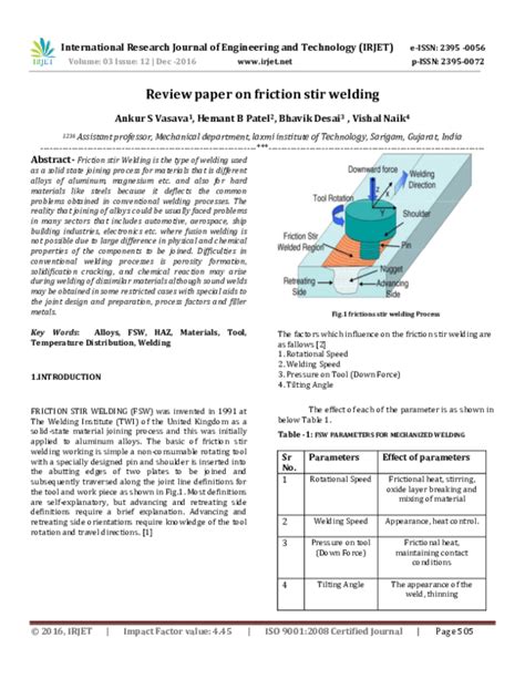 Pdf A Review Paper On Friction Stir Welding