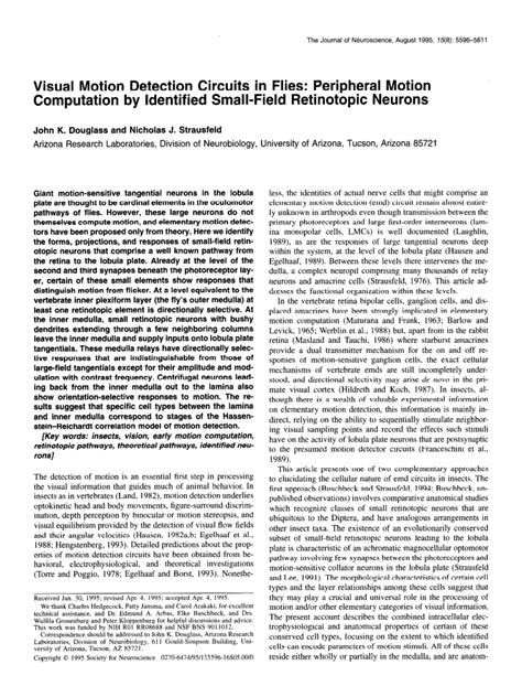 Pdf Visual Motion Detection Circuits In Flies Peripheral Motion