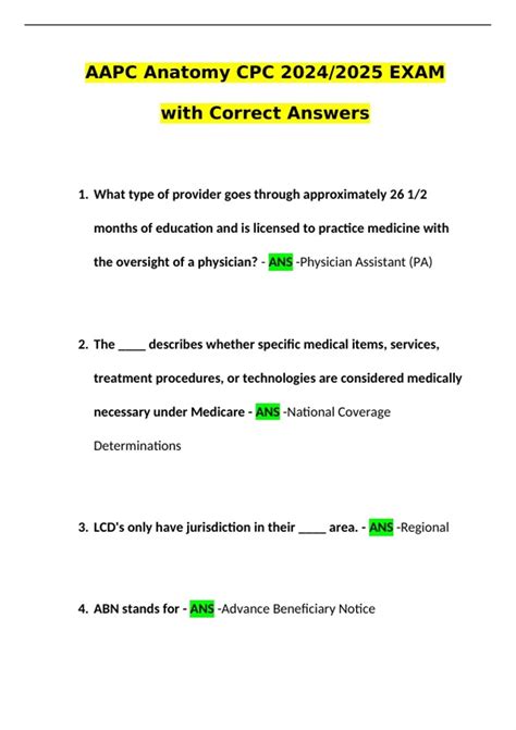 Aapc Anatomy Cpc 2024 2025 Exam With Correct Answers Aapc Cpc Stuvia Us