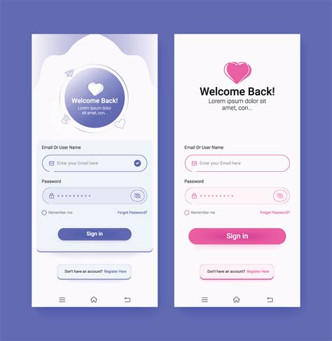 Vector Ui Design Login Page Template 2 Variations Set Login Screen For Unique App Development