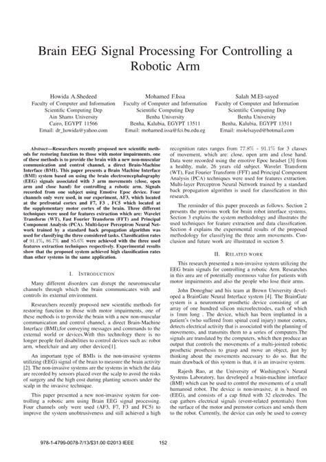 PDF Brain EEG Signal Processing For Controlling A Robotic Arm