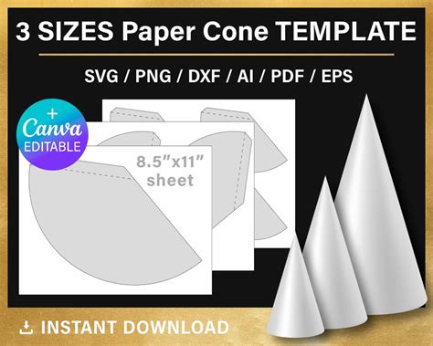 Paper Cone Template Bundle Blank Diy Party Decorations Small Medium Large Svg Png Svg