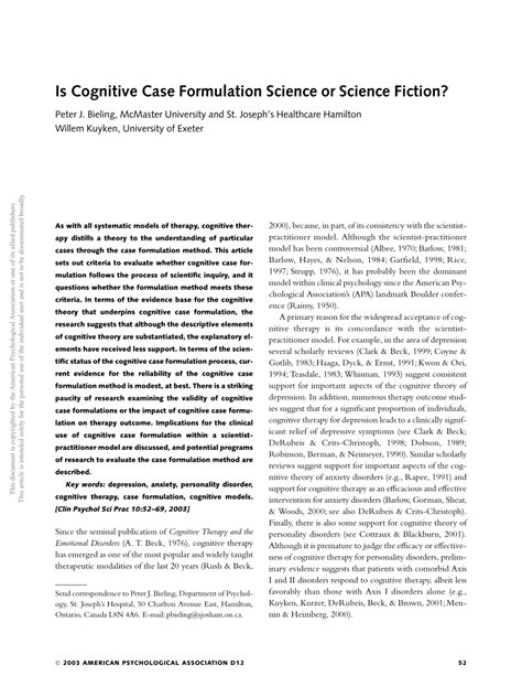 Is Cognitive Case Formulation Science Or Science Fiction Request Pdf
