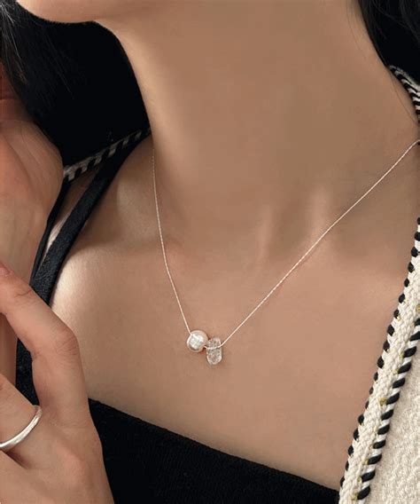 제인트 천연 담수진주 원석 포인트 실버 목걸이 위시버킷