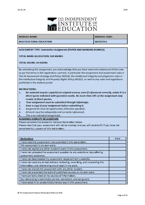 Mced Summative Assignment © The Independent Institute Of Education Pty Ltd 20 24 Module Name