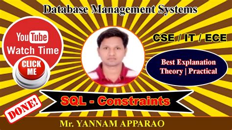 SQL Constraint DBMS SQL NOT NULL UNIQUE PRIMARY KEY FOREIGN KEY MLRITM APPARAO YANNAM YouTube