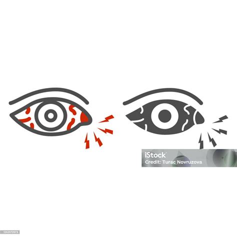 눈 통증과 감염 라인과 단단한 아이콘 질병과 부상 개념 아픈 눈은 흰색 배경에 서명 모바일 개념및 웹 디자인을위한 윤곽 스타일눈 아이콘의 홍조 벡터 그래픽 건강관리와 의술에