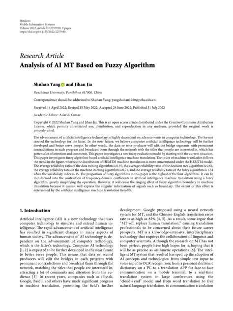 Pdf Analysis Of Ai Mt Based On Fuzzy Algorithm
