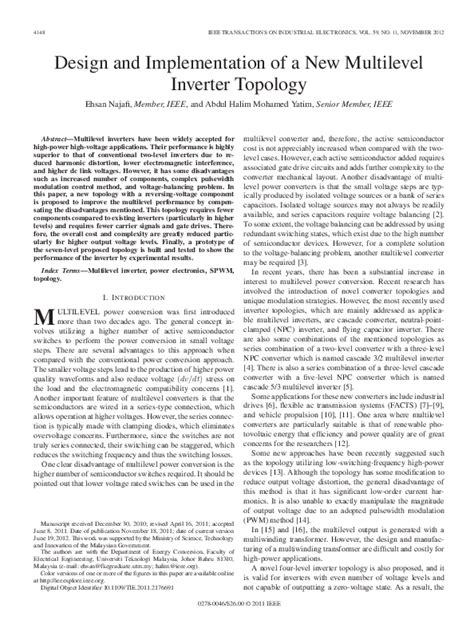 Pdf Design And Implementation Of A New Multilevel Inverter Topology