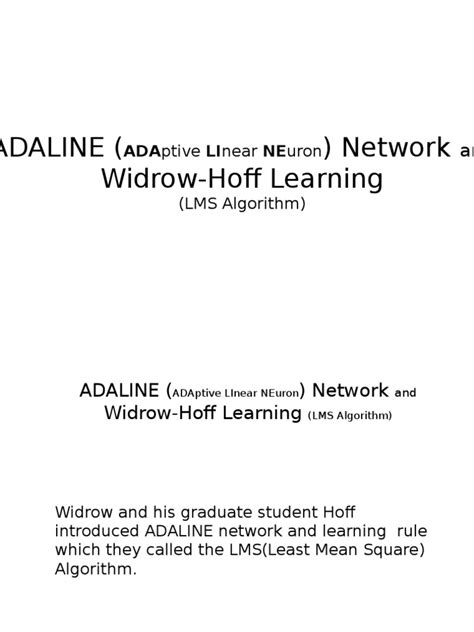 adaline adaptive linear neuron network and widrow hoff learning pdf