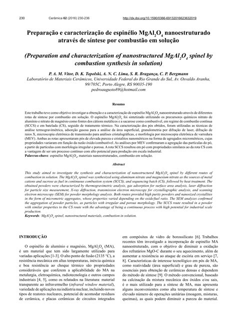 Pdf Preparation And Characterization Of Nanostructured Mgal2o4 Spinel By Combustion Synthesis