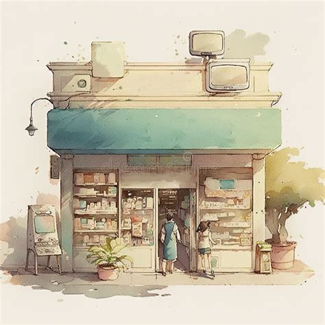 Cute Electronics Store Ai Generative Watercolor Illustration Stock