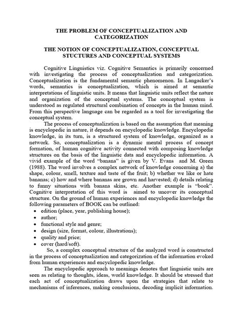 The Problem Of Conceptualization And Categorization Pdf Concept Linguistics