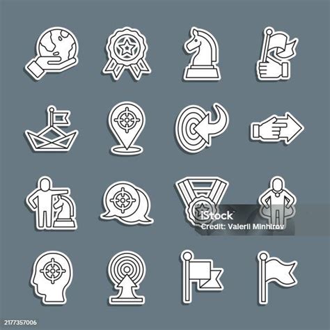 세트 라인 플래그 헤드 헌팅 가리키는 손가락과 손 체스 대상 접힌 종이 보트 지구 지구본과 아이콘을 들고 있습니다 벡터 3위에 대한 스톡 벡터 아트 및 기타 이미지 Istock