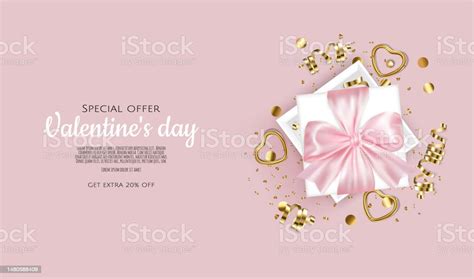 발렌타인 데이 판매 배경에는 3d 하트와 선물 상자가 있습니다 포스터 배너 전단지 카드에 대 한 벡터 배경입니다 2023년에 대한 스톡 벡터 아트 및 기타 이미지 Istock