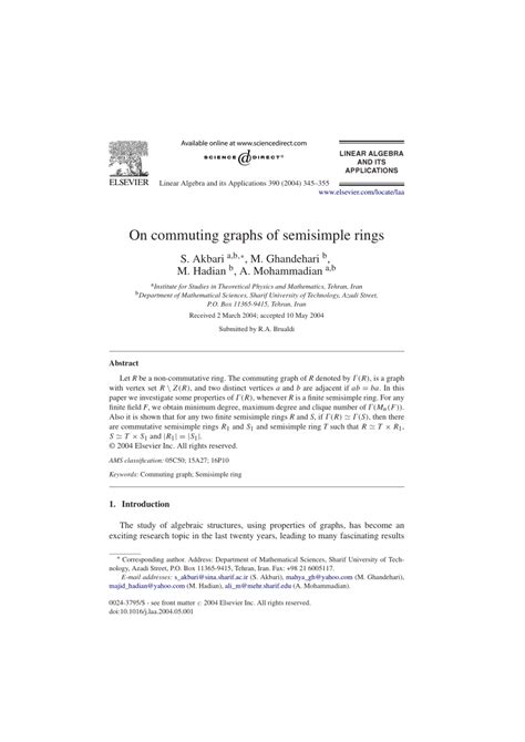 Pdf On Commuting Graphs Of Semisimple Rings