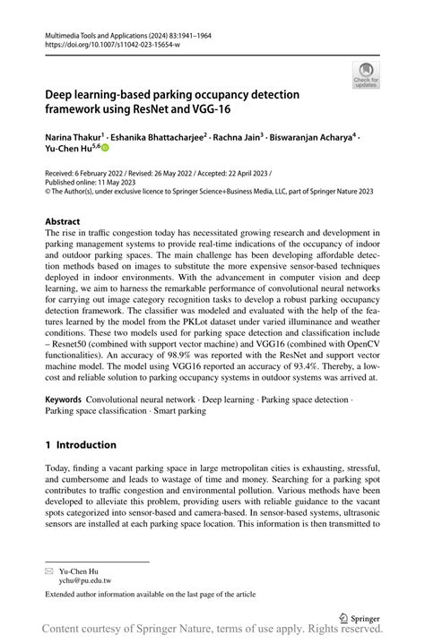 Deep Learning Based Parking Occupancy Detection Framework Using Resnet And Vgg 16 Request Pdf