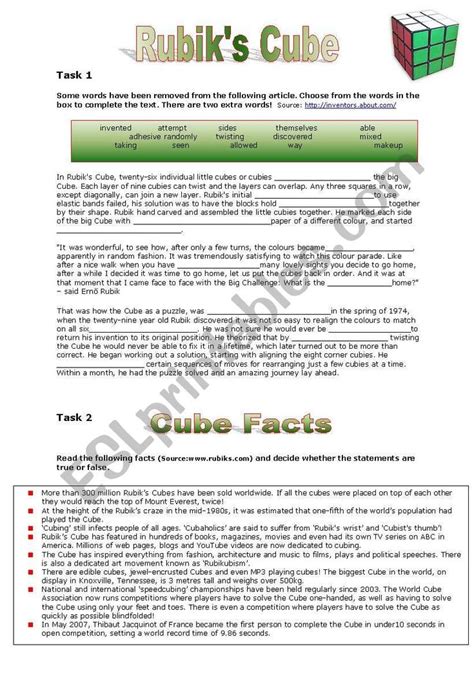 Rubik S Cube ESL Worksheet For Reading Comprehension