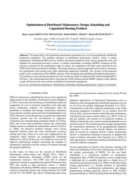 Pdf Optimization Of Distributed Maintenance Design Scheduling And Capacitated Routing Problem
