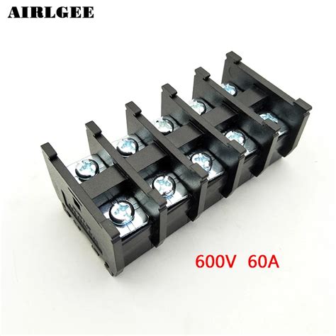 600V 60A Dual Row DIN Rail Mount 5 Position Screw Terminal Strip Free Shipping In Terminal