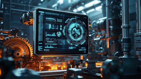 Futuristic Industrial Control Panel Monitoring Complex Machinery In Operation Stock Footage