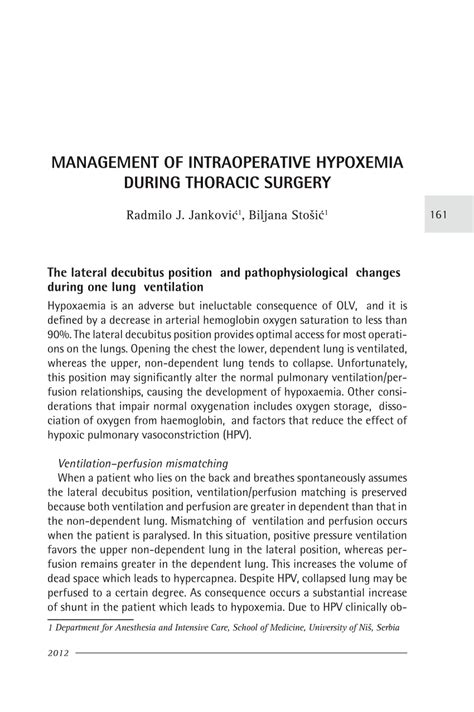 Pdf Management Of Intraoperative Hypoxemia During Thoracic Surgery