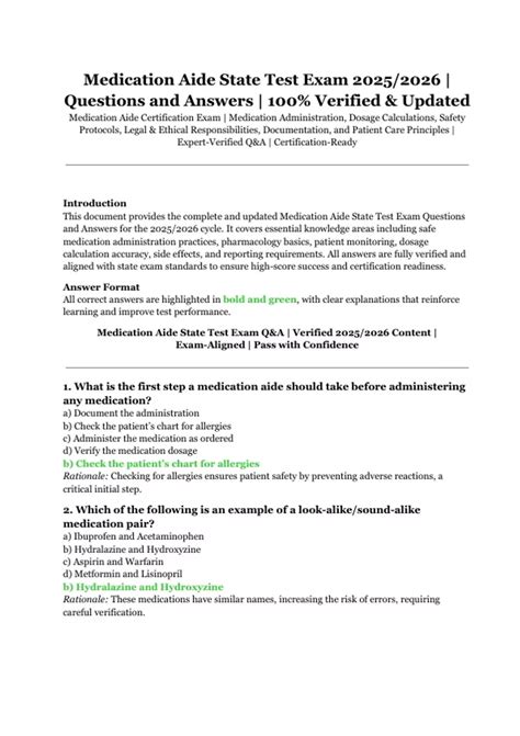 Medication Aide State Test Exam 20252026 Verified Questions And
