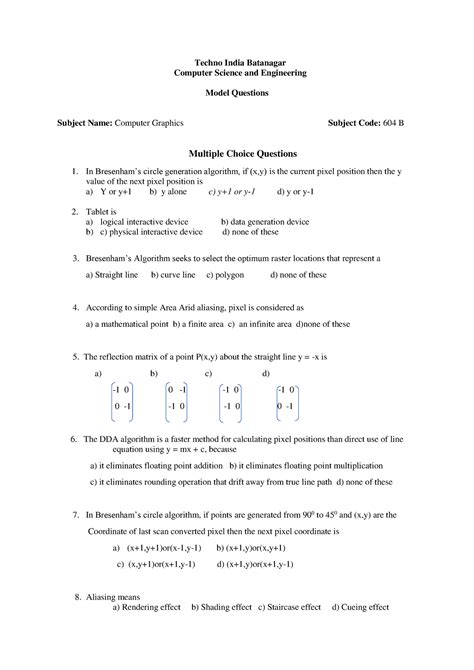 MCQ Of CGR Need Help Techno India Batanagar Computer Science And Engineering Model Questions