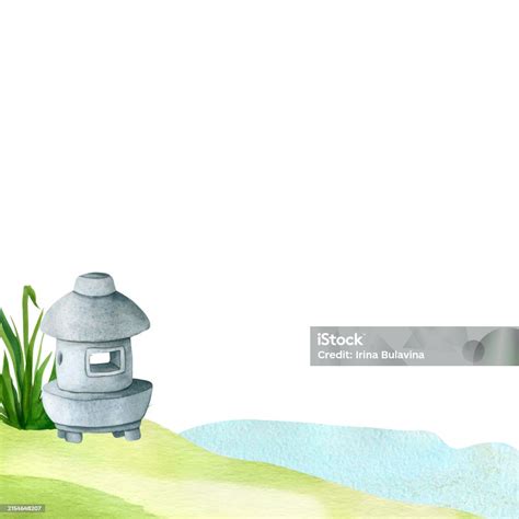 일본 정원의 석등은 고립되어 있습니다 손으로 그린 수채화 그림 조각 사본 공간 일본 석상 조경 디자인 요소 0명에 대한 스톡 벡터 아트 및 기타 이미지 Istock