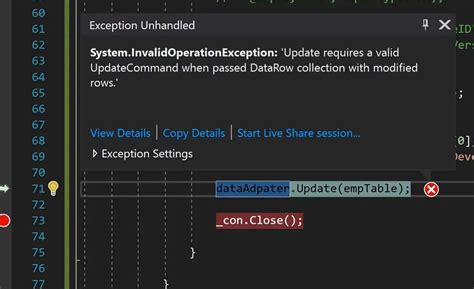 resolved update requires valid updatecommand when passed datarow