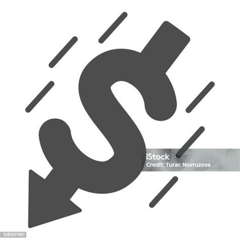 하락 달러 솔리드 아이콘 금융 위기 개념 달러 붕괴 흰색 배경에 기호 통화 기호와 모바일 및 웹 디자인에 대한 글리프 스타일의