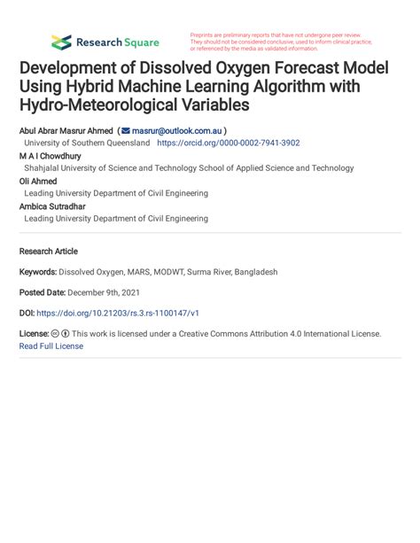 Pdf Development Of Dissolved Oxygen Forecast Model Using Hybrid