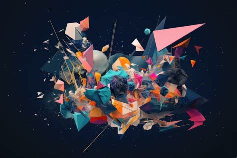 Abstract Art Piece With Deconstructed And Fragmented Shapes Floating In Space Stock Illustration